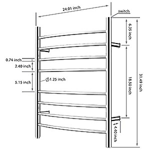 HEATGENE Towel Warmer 8 Bar Plug-in Curved Bath Towel Heater Towel Warmer for Bathroom Plug-in Drying Rack Mirror Polish