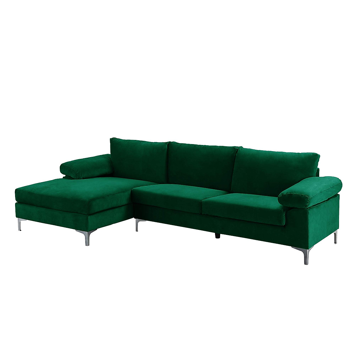 Casa Andrea Milano Modern Sectional Sofa L Shaped Velvet Couch, with Extra Wide Chaise Lounge
