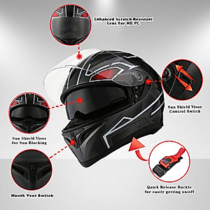 1STorm Motorcycle Street Bike Dual Visor/Sun Visor Full Face Helmet Mechanic Matt Black, Size Medium (55-56 CM,21.7/22.0 Inch)