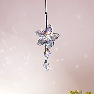 Flower Crystal Sun Catcher Chandelier Car Charm Hanging Ornament Decoration for Home Window Garden Rainbow Maker Pendant