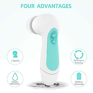 Waterproof Facial Cleansing Spin Brush Set with 5 Exfoliating Brush Heads - Electric Face Scrubber Cleanser Brush by CLSEVXY - Face Brush for Gentle Exfoliation and Deep Scrubbing