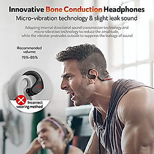 YYK Bone Conduction Headphones On-Ear Earbuds Built-in Noise-Canceling Mic,IPX7 Waterproof Sports Wireless Earphones Bluetooth Headphones for Workout Running Red
