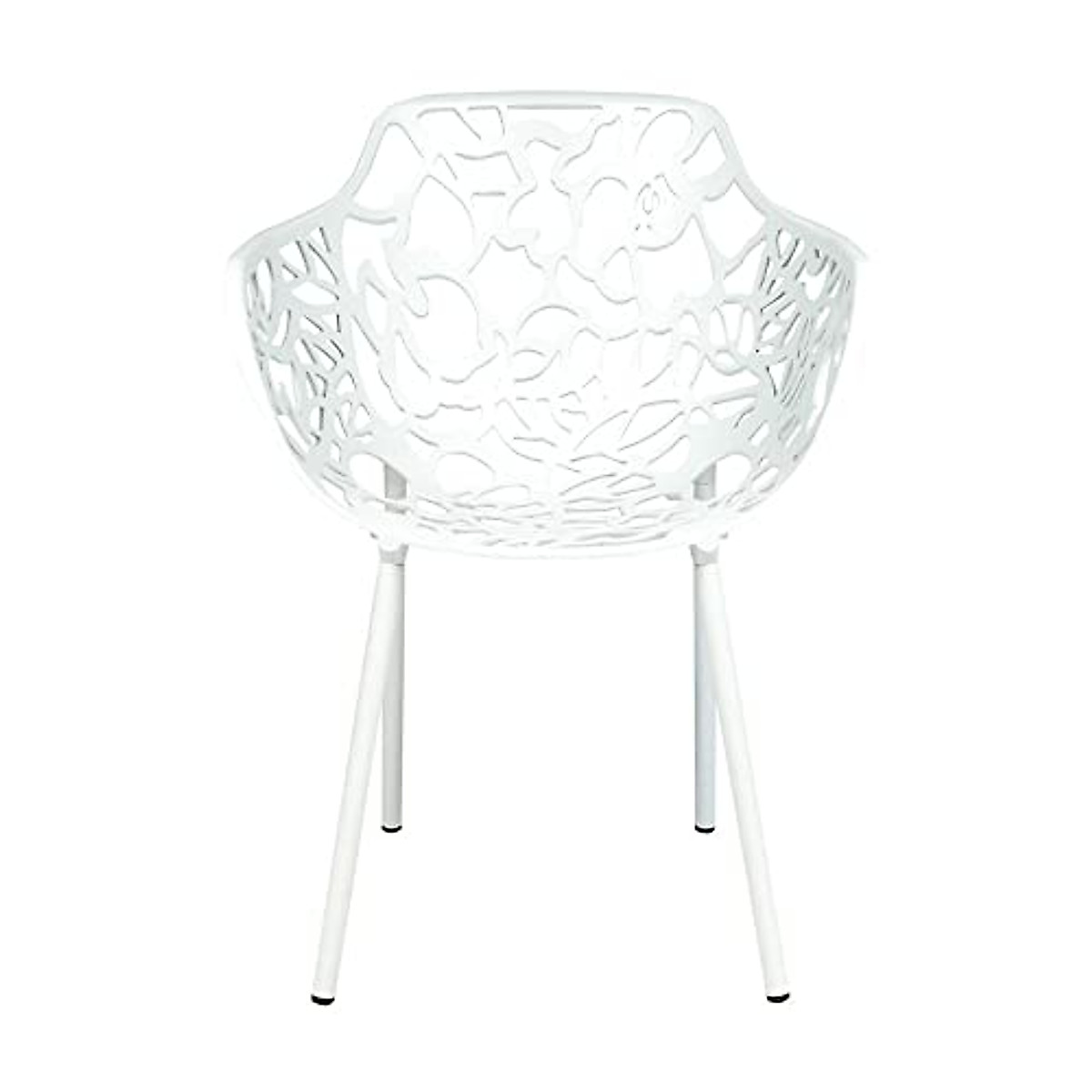 LeisureMod Devon Modern Aluminum Indoor-Outdoor Stackable Side Dining Arm Chair, Set of 2 (White)