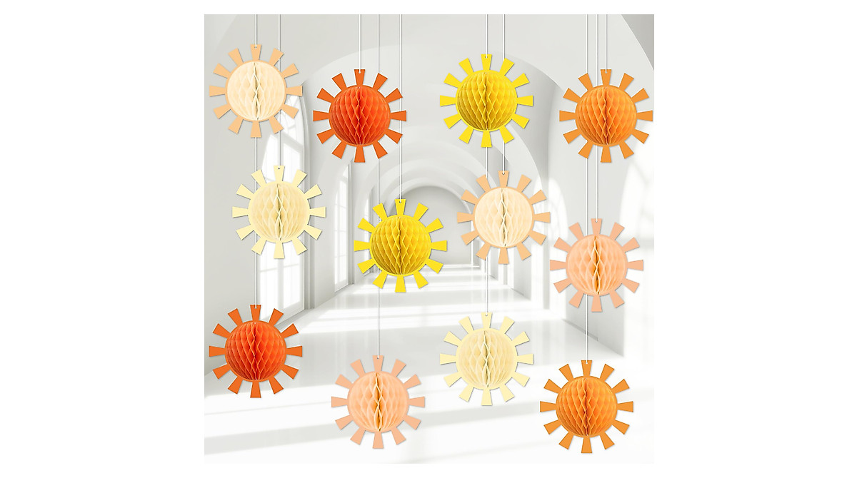 12PCS Boho Sun Party Decor - Honeycomb Balls for Sun Themed Events
