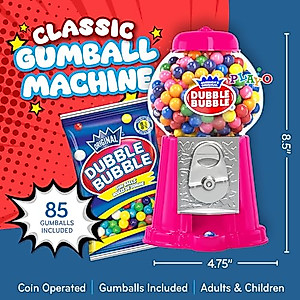 8.5" Coin-Operated Gumball Machine Bank with 85 Gumballs - Pink Candy Dispenser Toy for Kids