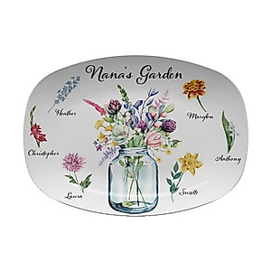 Birth Month Flower Plate, Personalized Family Platter, Flowers In Jar Platter, Custom Gift, Grandma's Garden Platter Nana's Garden Platter, Grandparent Gift from Grandkids Mother Day Gift Idea