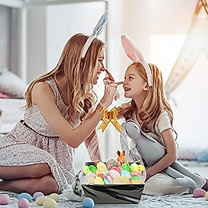 Easter Empty Gift Basket Set for Gifts Include 10 Pcs 10 x 8 x 3 Inches Black Tray Cardboard Basket with Handle, 10 Pcs Wrap Bags and 10 Pcs Gold Bows for Easter Wedding Birthday Gift Packages