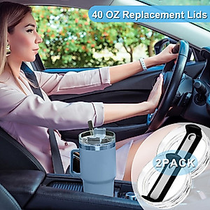 40 OZ Tumbler Lid Replacement for Stanley Cup, 2 Pack Replacement Lids Fit for 40 OZ Stanley Adventure Quencher Travel Tumbler, Spill Proof Tumbler Covers for Stanley Cup Accessories (Opaque Black)