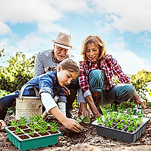 5 Pack Seed Starter Tray with Grow Light, Reusable Seedling Starter Kit with Air Vent Humidity Dome, 60-Cells Drain Hole Tray for Greenhouse Plant Seed Growing Germination Propagator (Black)