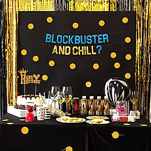 Block Buster and Chill Glitter Banner - Funny Throwback 90's and 80's Theme Party Decoration, Favors & Supplies