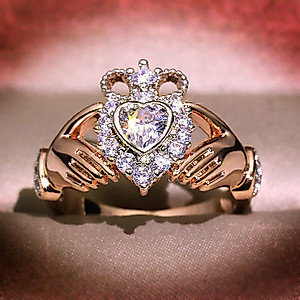 Women Promise Rings with Holding Crown Blue Zirconia Eternitys Fingering Ring Enhancers Stackable Causal Cocktail Party Teen Girls Jewelry Aesthetic Rings Cute Trendy Crystal Ring (Gold, 9)