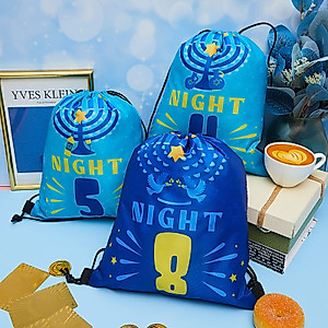 24 Pcs 8 Nights of Hanukkah Gift Bags Drawstring Countdown Calendar Goodies Bag Hanukkah Bag Dreidel Menorah Treat Bags for Kids Jewish Chanukah Wedding Bridal Shower Birthday Decorations