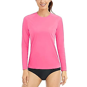 Boladeci Swim Shirt Womens Rash Guard Long Sleeve Shirt Quick Dry UPF 50 UV Protection Outdoor Workout Tops Sport SPF Sun Rose Red S