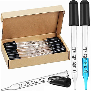 ccHuDE 10 Pcs 1ml Straight Tip Droppers Glass Eye Droppers Liquid Measuring Droppers Lab Dropping Pipettes Essential Oil Droppers with Black Rubber Head