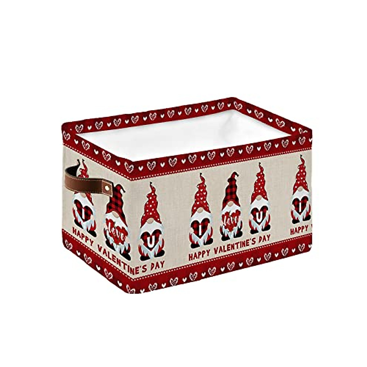 Valentine's Gnomes Storage Basket for Shelves, I Love You Gnomes on Burlap Textured Love Heart Roses Storage Cube Fabric Storage Bins, Closet Organizers with Handles for Book, Toys, 15x11x9.5 Inch
