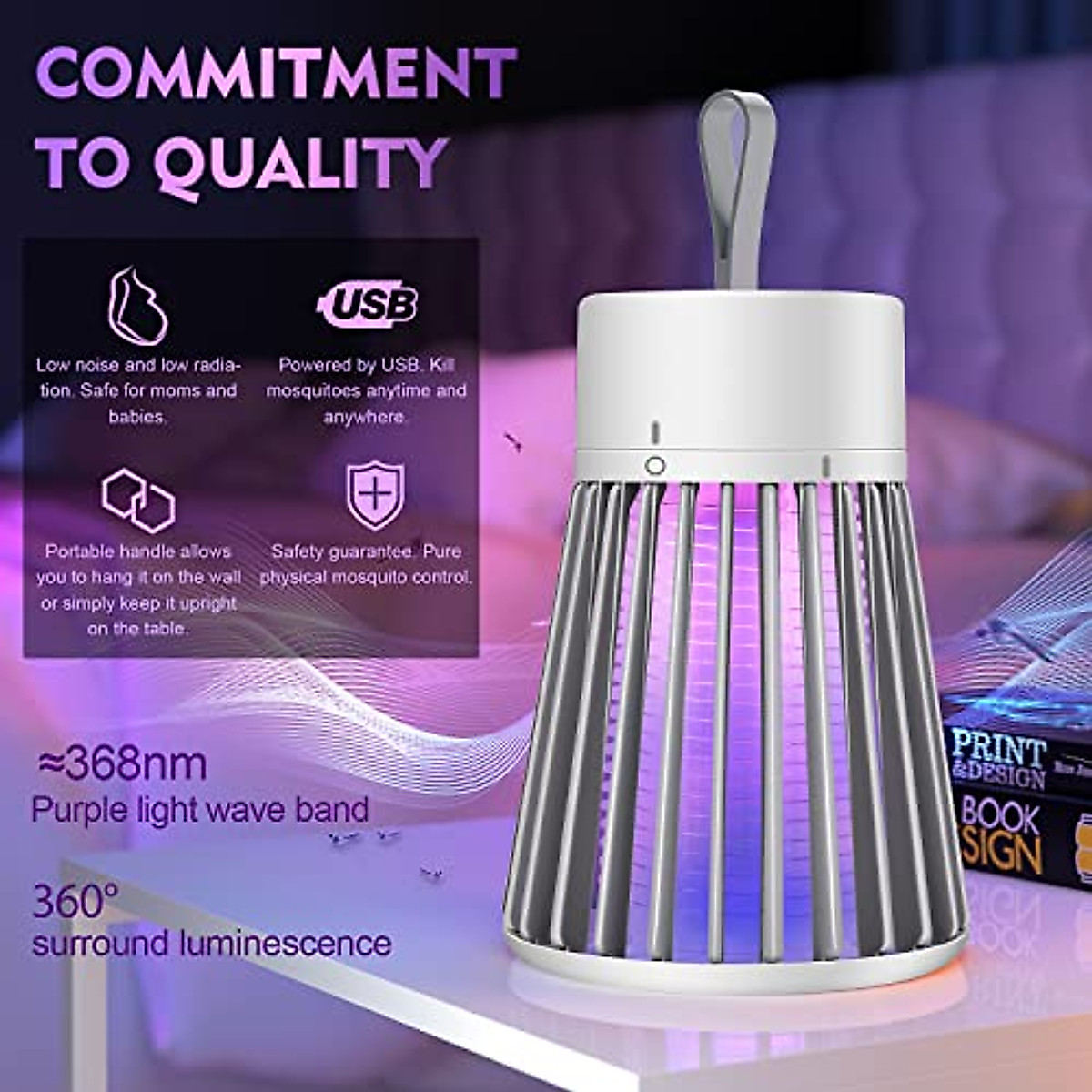 Bug Zapper Mosquito Zapper & Fly Zapper Portable Indoor Bug Zapper LED Fly Trap Electronic Fly Zapper Indoor Mosquito Trap Ideal for Fly Traps Indoors Super-Fast Electric Bug Zapper（White）