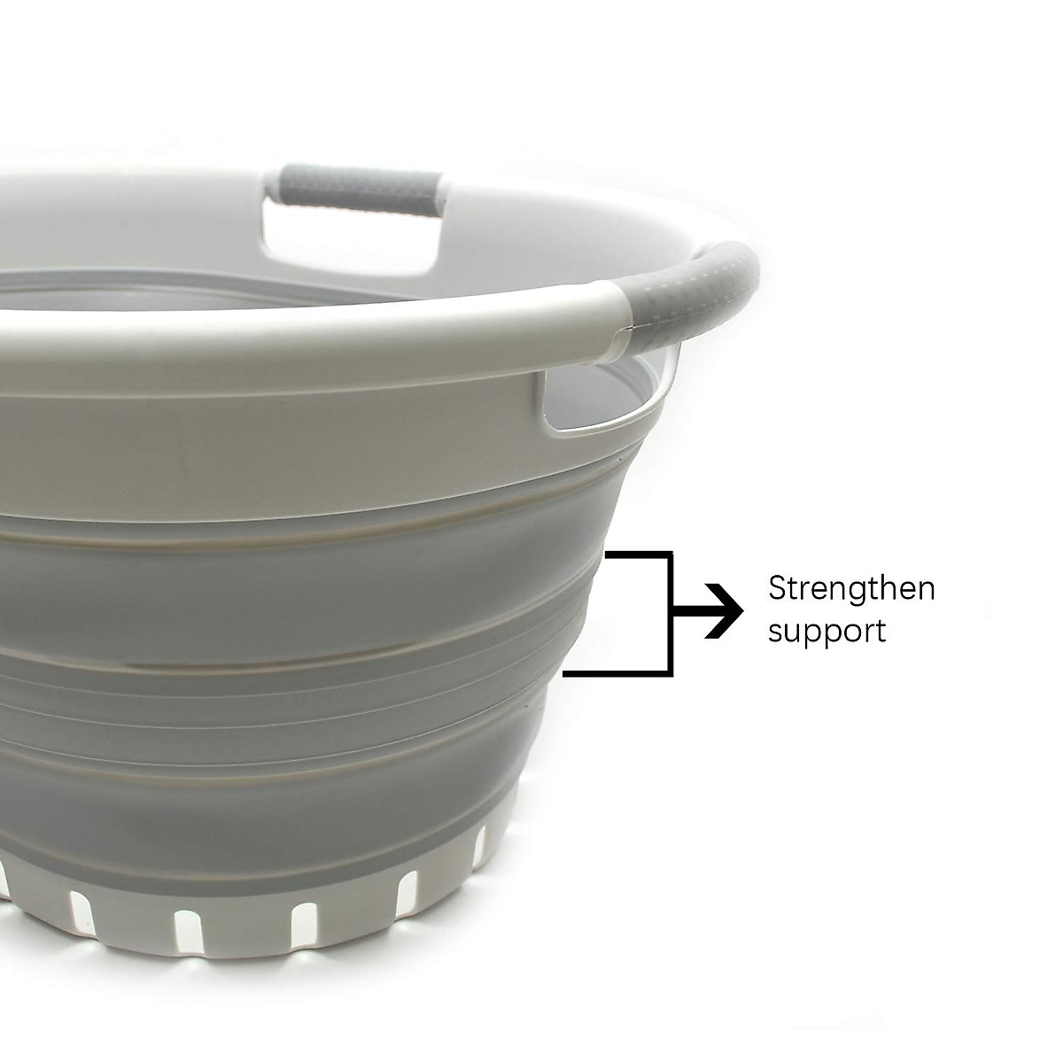 SAMMART 36L (9.5 gallon) Collapsible 3 Handled Plastic Laundry Basket-Foldable Pop Up Storage Container/Organizer-Space Saving Basket (3 handled Oval, Grey/Grey)