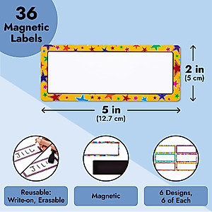 Juvale 36 Pack Magnetic Dry Erase Labels to Write On for Classroom Whiteboard (6 Designs 2x5 in)