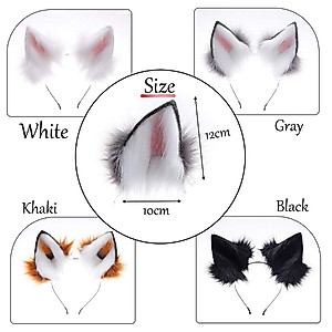 QinRuan Fox Cat Long Fur Ears Hair Headwear Wolf Animal Anime Halloween Cosplay Costume