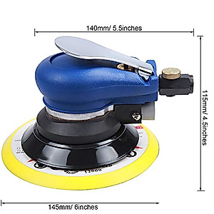 YELWAY 6" Air Palm Random Orbital Sander, Dual Action Pneumatic Polisher Speed Adjustable Grinding Sanding w/Pad