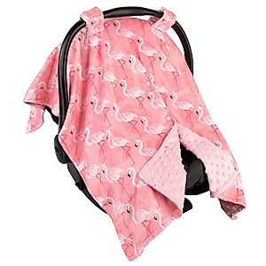 Top Tots Deluxe Minky Baby Car Seat Cover - Flamingo, 40 x 29 Inch Pink