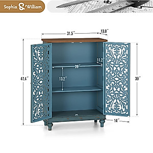 Sophia & William Tall Storage Cabinet 47.4", Decorative Cabinet with Storage, 2-Door Accent Cabinet, for Living Room, Dining Room, Blue