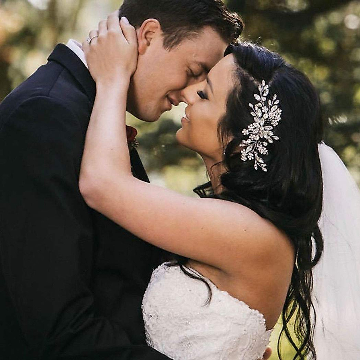 Unsutuo Crystal Bride Wedding Hair Comb Silver Rhinestone Flower Bridal Hair Pieces Pearl Wedding Hair Accessories for Women and Girls… (Silver)