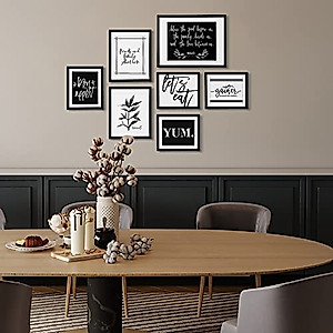 ArtbyHannah Black and White Dining Room Wall Art Decor Set of 7 with Gallery Wall Frames and Decorative Art Prints for Kitchen Wall Decoration, Multi-Size 12x16, 9.5x12, 8x9.5
