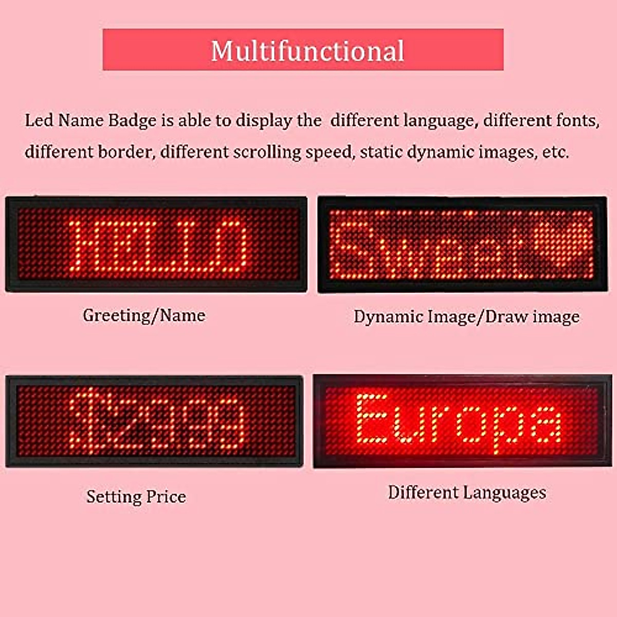 LED Name Badge for Business, USB Programming Digital Display 44 x 11 Pixels Use Rechargeable LED Card Screen for Bar Hotel Party Supermarket School and Restaurant