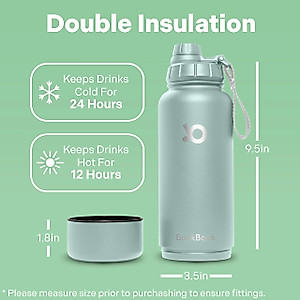 BackBook 32 oz Insulated Sports Water Bottle With 8 oz Storage Compartment, Double Wall Leak Proof Stainless Steel Bottle With 2 Lids for Sports and Travel, Cold and Hot Drinks, BPA-Free - Green