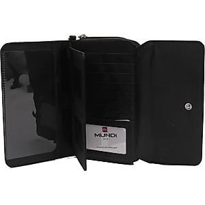 MUNDI Women's Faux Leather MY BIG FAT WALLET Flap RFID Clutch Ladies id694x (Black)