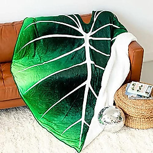 Cute Large Green Leaf Plush Blanket, Soft and Comfortable Novelty Blanket, Flowers Botanical Leaves Pattern Throw Blanket for Bedroom Living Rooms Sofa Camping Bed Blanket