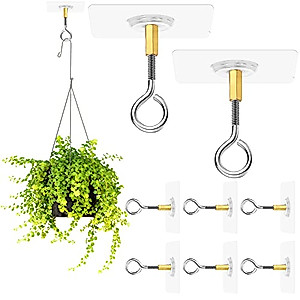 Yinkin 10 Pcs Command Ceiling Hooks Self Adhesive Stainless Steel Eye Hooks No Hole Hanger Transparent Waterproof Seamless Oilproof Wall Hooks 10lb (max) for Hanging Plant Lights