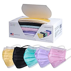 DEMETECH Protective 3-Layer Small Disposable Face Mask with Ear Loops, Made in the USA, Box of 50 (Variety Pack - 50 pack)