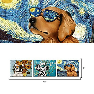 Visual Art Decor Creative Dog Picture for Wall Decor Van Gogh Starry Night Sunflower Sunflower Painting Prints in Dog's Sunglasses Bulldog Dalmatian Golden Retriever Poster for Living Room Pet Club Bedroom Deocration