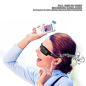 GoVision SOL 1080p HD Camera Glasses Video Recording Sport Sunglasses with Bluetooth Speakers and 15mp Camera - White