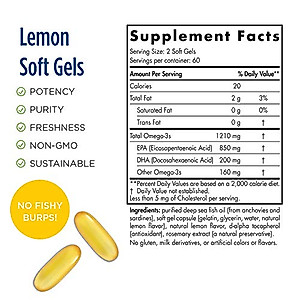 Nordic Naturals ProEPA, Lemon - 120 Soft Gels - 1210 mg Omega-3 - High-Intensity EPA Formula for Healthy Mood, Heart Health & Cellular Function - Non-GMO - 60 Servings