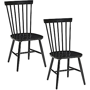 OSP Home Furnishings Eagle Ridge Traditional Windsor Style Solid Wood Dining Chairs 2-Pack, Black