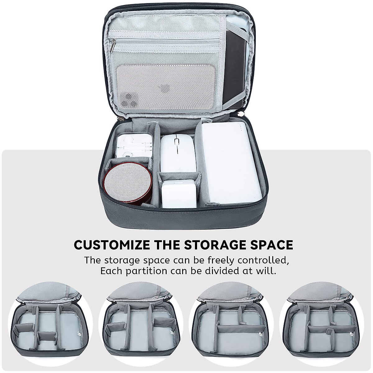 mygreen Electronics Travel Organizer, Watreproof Electronic Accessories Case Portable Double Layer Cable Storage Bag for Cord, Charger, Flash Drive, Phone, Ipad Mini, SD Card, Gifts for Him Black