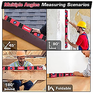 FORCA Foldable Level, Magnetic Folding Level Tool, Multi-Angle Measurement Woodworking Tools, Multi-Function Portable Level Measuring Tool with 4 Level Bubbles 45°/90°/180° + Pocket Level