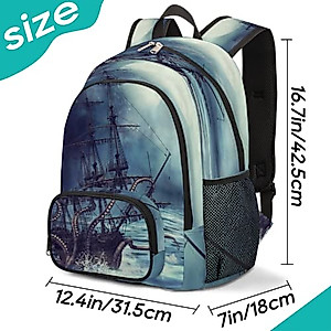 Sea Octopus Kraken Bookbag School Backpack Teens Girls Boys Schoolbag Shoulder Computer Hiking Gym Travel Casual Travel Daypack