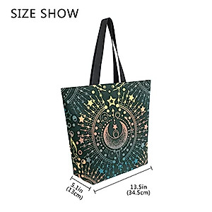 ALAZA Moon & Star Alchemy Magical Large Canvas Tote Bag Shopping Shoulder Handbag with Small Zippered Pocket
