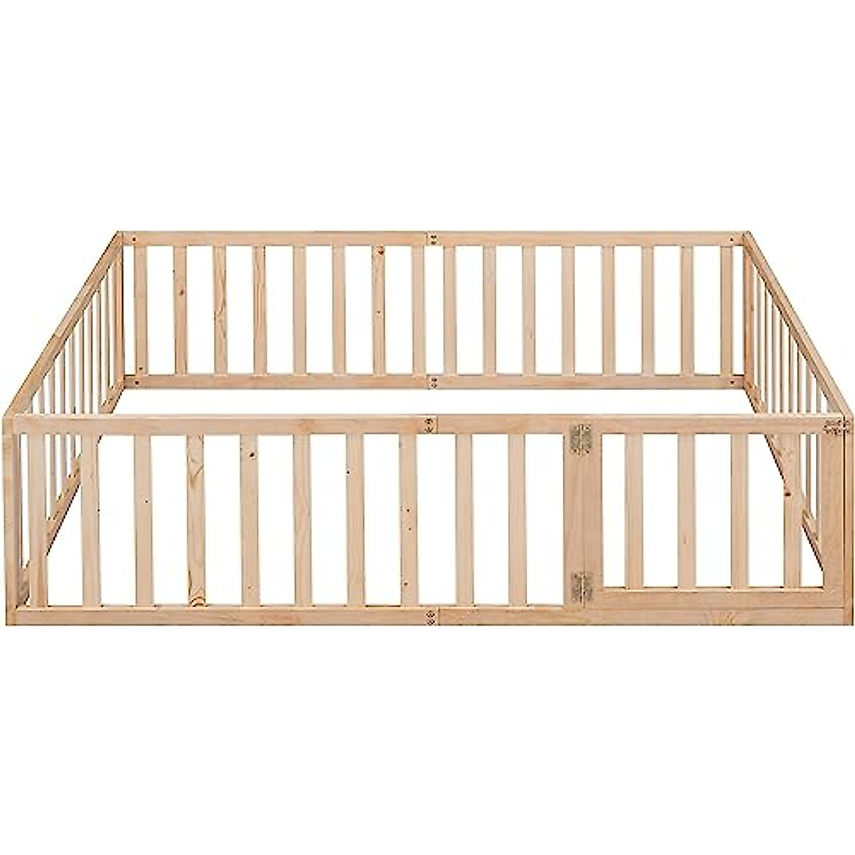 Harper & Bright Designs Full Size Floor Bed with Safety Guardrails and Door, Wood Toddler Floor Bed Frame for Girls/Boys, Full Montessori Floor Bed for Kids,Natural
