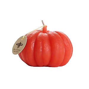 Big Dipper Wax Works Small Dark Orange Pumpkin Candle, 20-Hour Long Burn, Pure Beeswax Sculpted Candle, 3” x 2”, Fall Candle