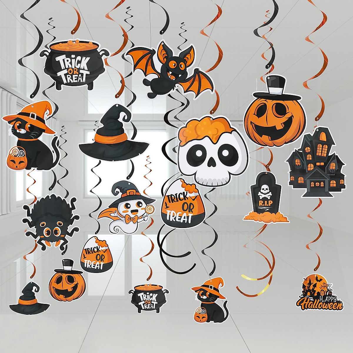 CCINEE Hanging Swirl Ceiling Scare Decorations for Halloween Party, 36 PCS Large Size Witches Ghost Pumpkin Spider Ceiling Home Indoor Halloween Eve Party Decor Supplies