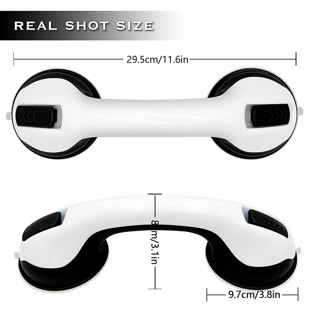 Kasrech Shower Handle, Support Handles, Grab Bars with Strong Suction Cup, Shower Safety Hand Rail for Bathroom, Suitable for Seniors, Elderly, 12 Inch, 2 Pack (Black)