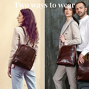 Time Resistance Leather Backpack Convertible to Shoulder Bag Full Grain Real Leather Travel Versatile Bag (Brown)