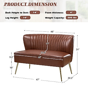 HULALA HOME Contemporary Loveseat Sofa with Metal Legs, Upholstered PU Faux Leather 2-Seat Small Couch, Armless Love Seats Chairs for Bedroom, Living Room, Office, Apartment, Small Space/Black