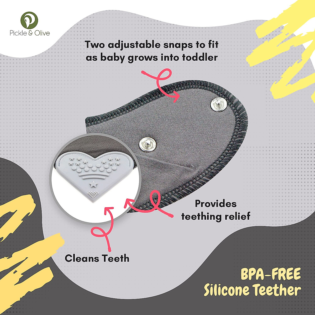 Pickle & Olive Baby Bandana Teething Bibs with Attached Silicone Teether - Set Of 4 -Solid Blues