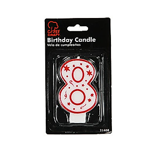 Chef Craft Classic Numeral Candle, Number 8, 3 inch, White/Red